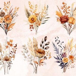 35 PNG Watercolor Fall Dried Flowers Clipart, Autumn Boho Wildflowers ...