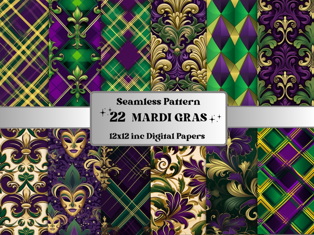 Seamless Mardi Gras Digital Paper, Mardi Gras Shrove Pattern, Fleur De ...