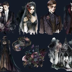 36 PNG Watercolour Gothic Wedding Clipart, Dark Fantasy Wedding Clip ...