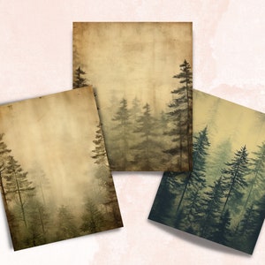 Printable Vintage Forest Digital Paper, Enchanted Forest Tree Ephemera ...