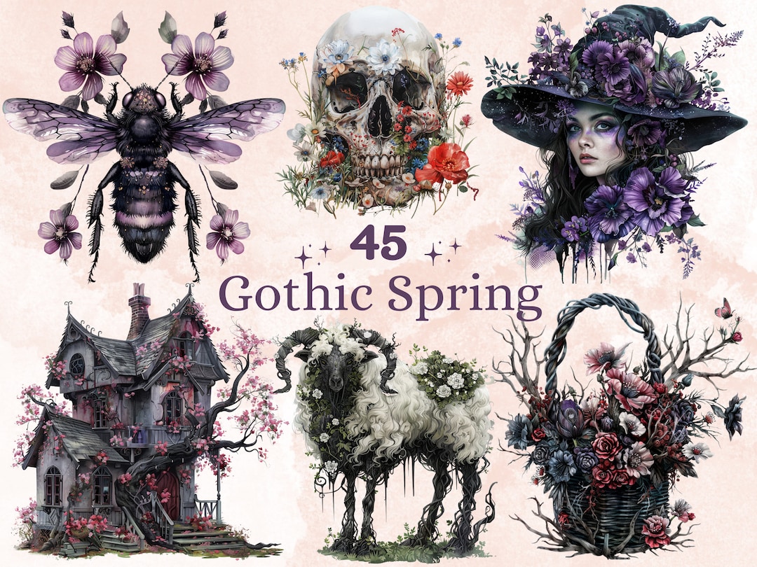 45 PNG Watercolor Gothic Spring Clipart, Creepy Spring Illustrations ...