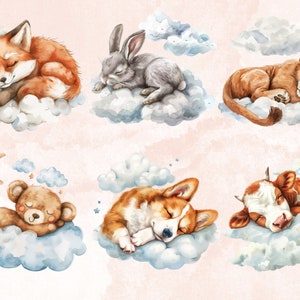 50 PNG Watercolor Sleeping Animals Clipart, Woodland Baby Shower ...