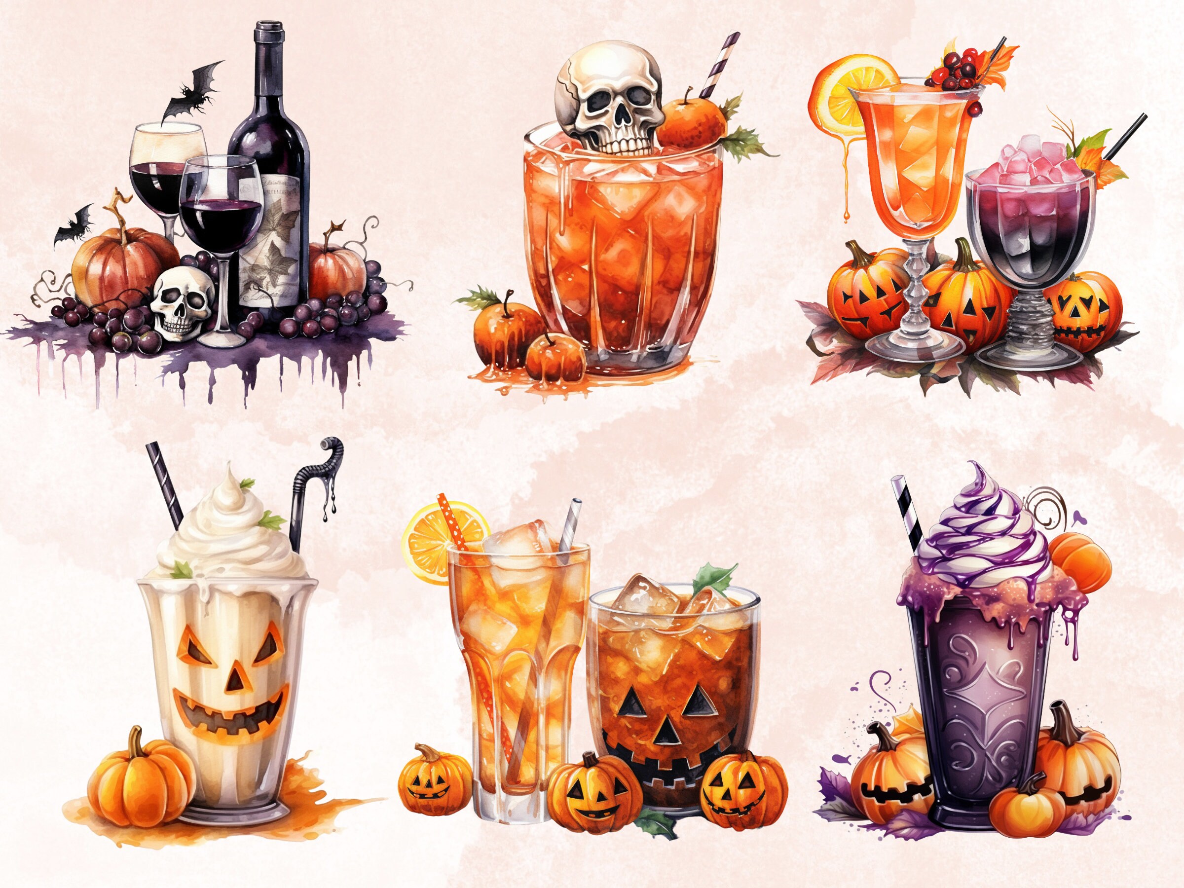 50 PNG Watercolour Halloween Drink Clipart, Pumpkin Spice Latte ...