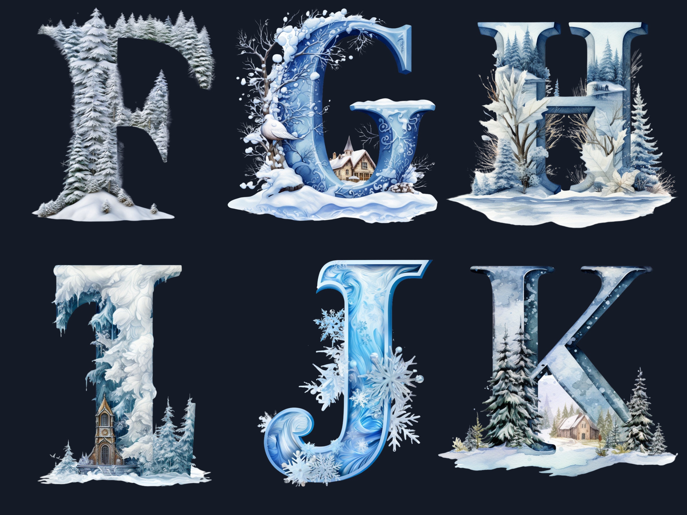 26 PNG Watercolour Winter Alphabet Clipart, Snowy Letters Clip Art ...