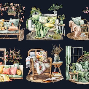 40 PNG Watercolor Cozy Spring Clipart, Floral Spring Garden ...