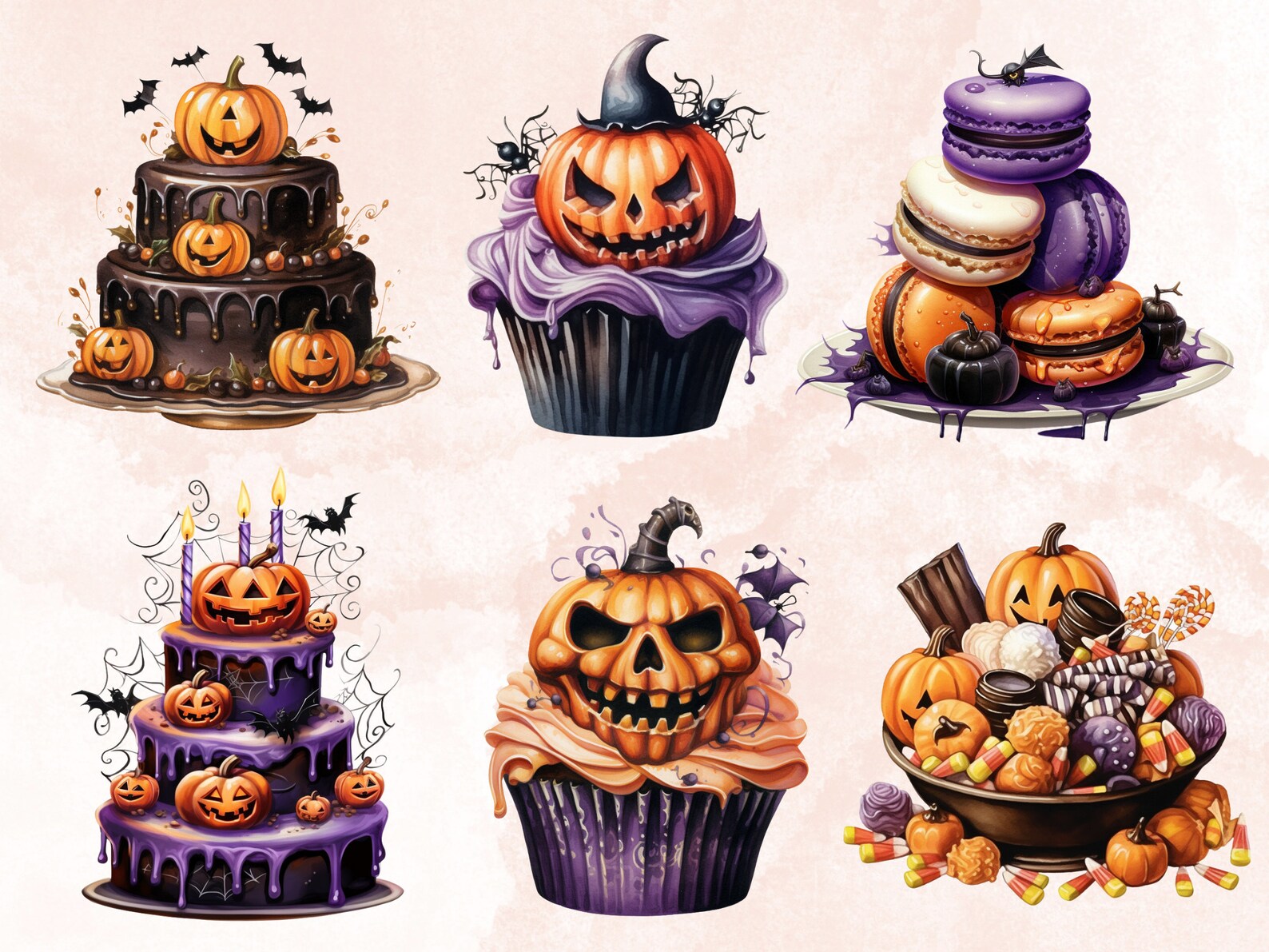 45 PNG Watercolour Halloween Dessert Clipart, Spooky Pumpkin Spice ...