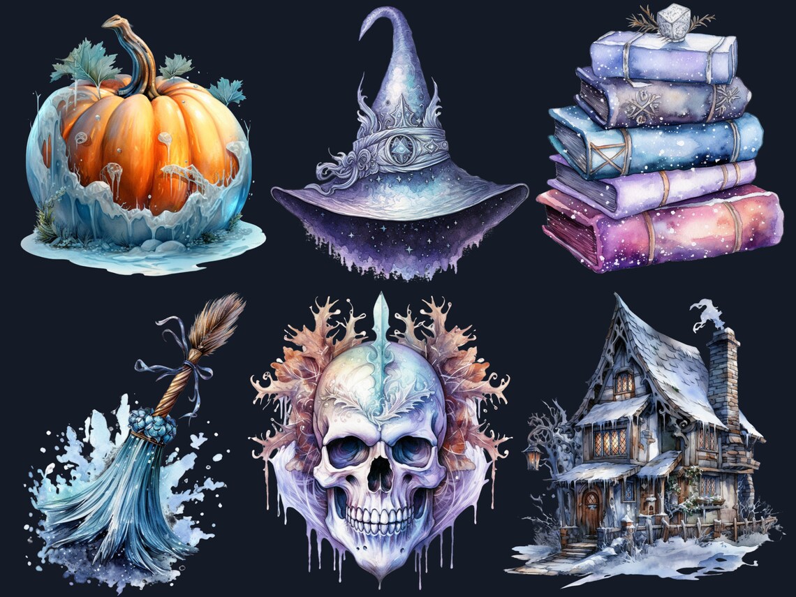 40 PNG Watercolor Ice Witch Clipart, Snow Witchcraft Clip Art, Witch ...