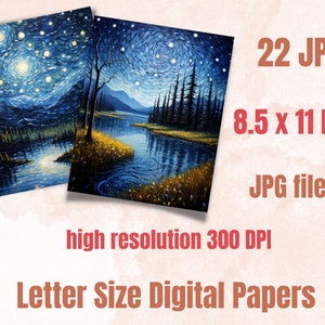 Printable Starry Night Digital Paper, Van Gogh Sky Background, Cosmic ...
