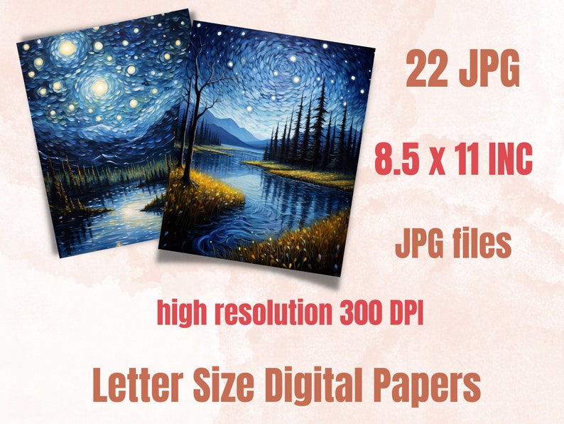 Printable Starry Night Digital Paper, Van Gogh Sky Background, Cosmic ...