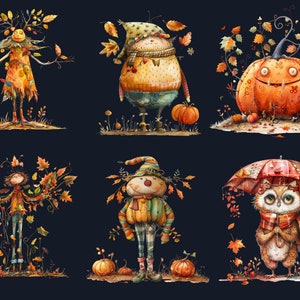 50 PNG Watercolor Quirky Autumn Bundle Clipart, Whimsical Fall Girl ...