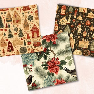 Seamless Vintage Christmas Digital Paper Pack, Winter Holiday Seamless ...