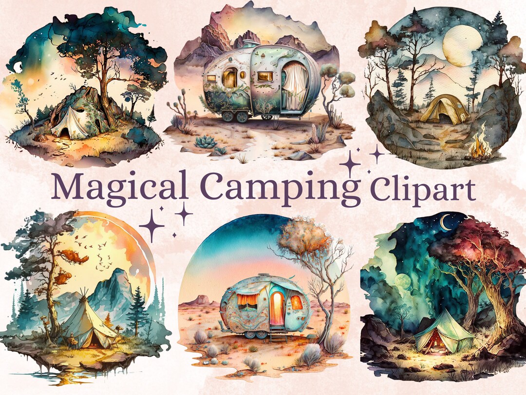 19 PNG Watercolor Magical Camping Clipart, Camp Clip Art, Tents Camping ...