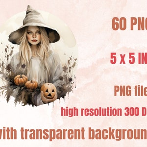 60 PNG Watercolor Boho Halloween Bundle Clipart, Bohemian Halloween ...