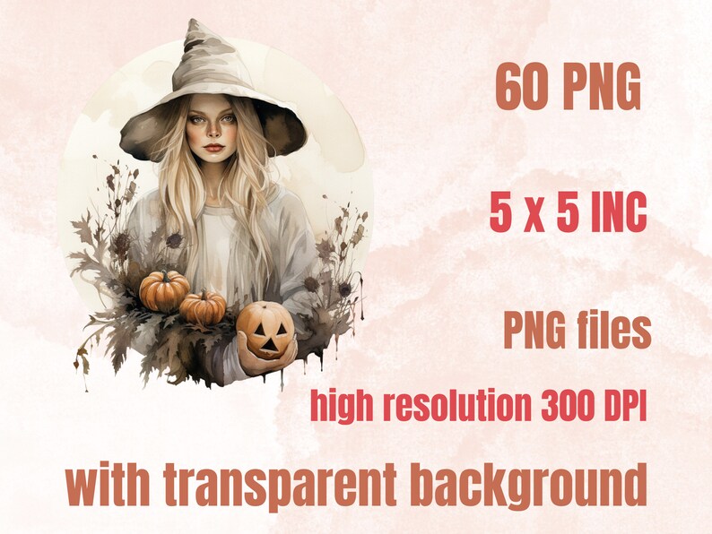 60 PNG Watercolor Boho Halloween Bundle Clipart, Bohemian Halloween ...