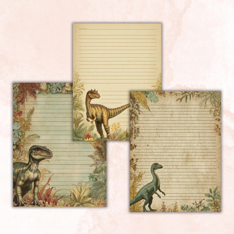 42 Dinosaur Border Lined Pages Printable, Letter Size Dino Writing ...