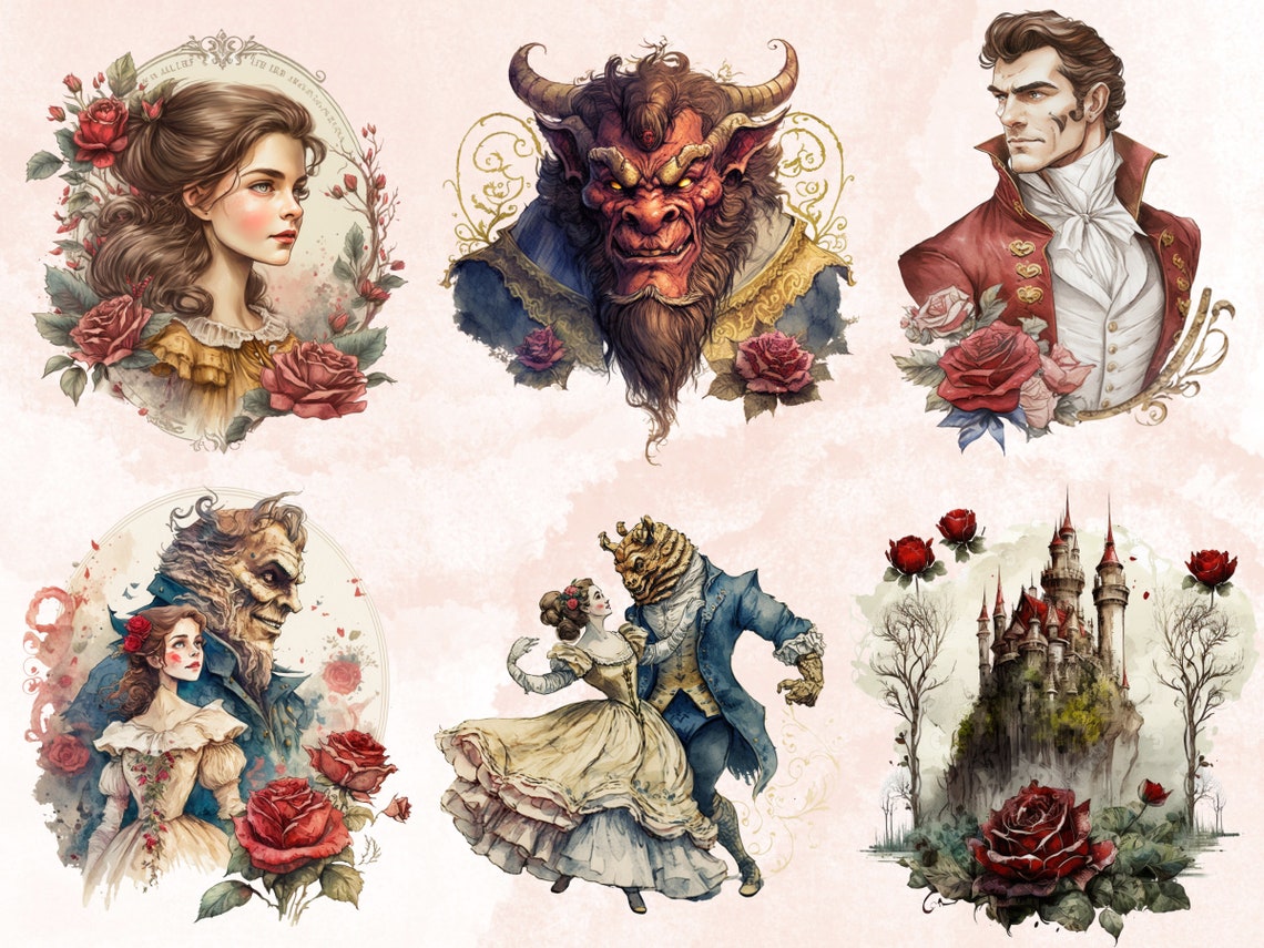 40 PNG aquarelle la belle et la bête Clipart, la belle et la bête png ...