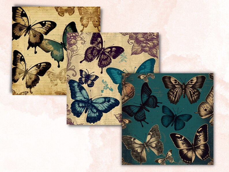 Vintage Butterflies Digital Paper, Summer Spring Butterfly Scrapbook ...