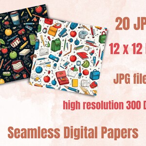 Seamless Back to School Digital Paper Pack, Cute School Education ...