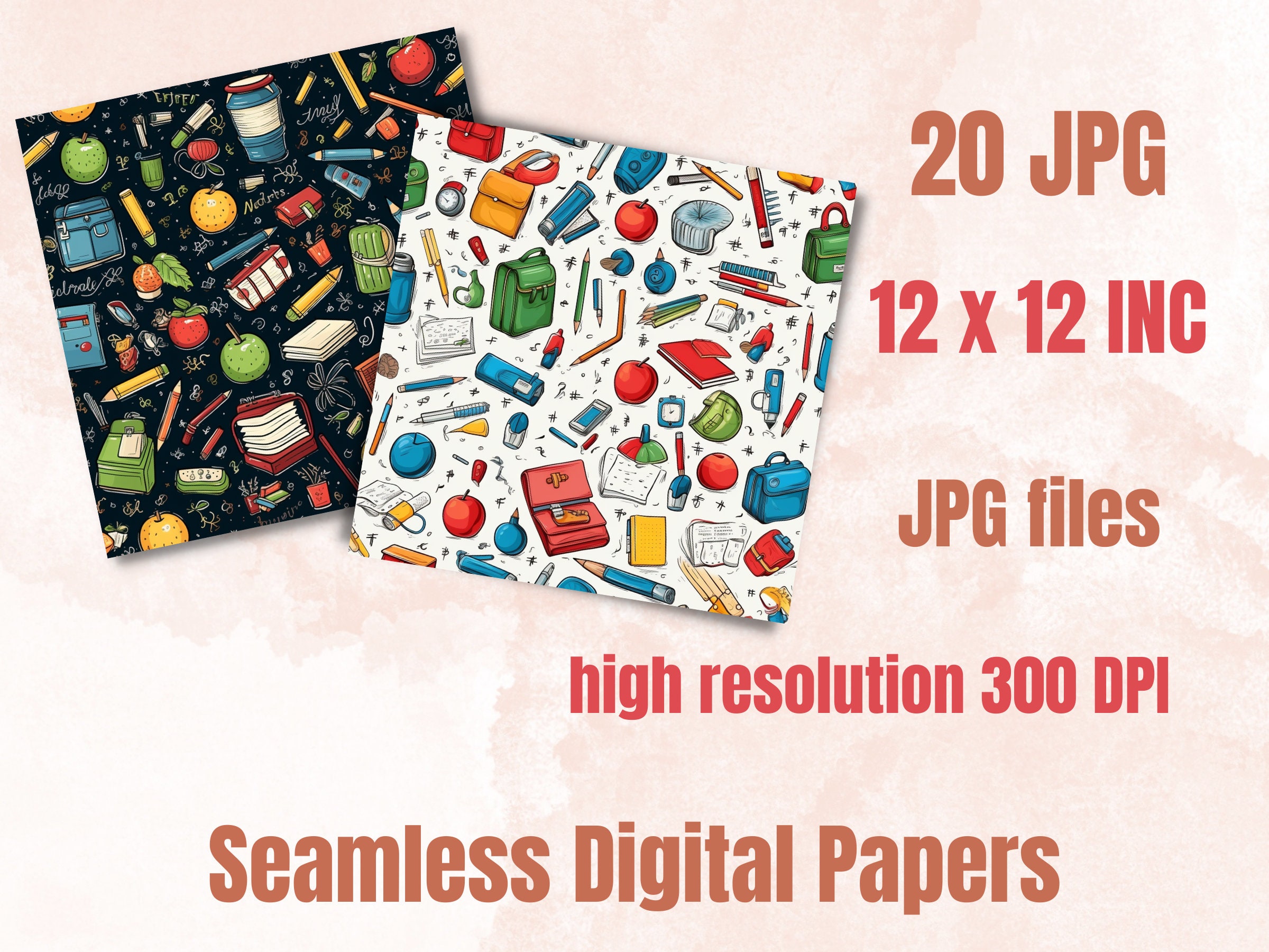 Seamless Back to School Digital Paper Pack, Cute School Education ...