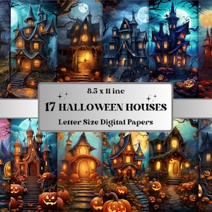 Printable Halloween Gothic Houses Digital Paper, Haunted Mansion ...