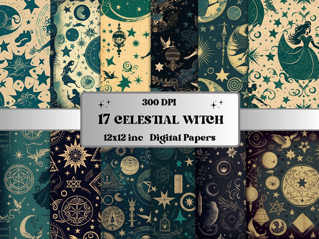 Celestial Witch Digital Paper, Witch Junk Journal Paper Pack, Printable ...