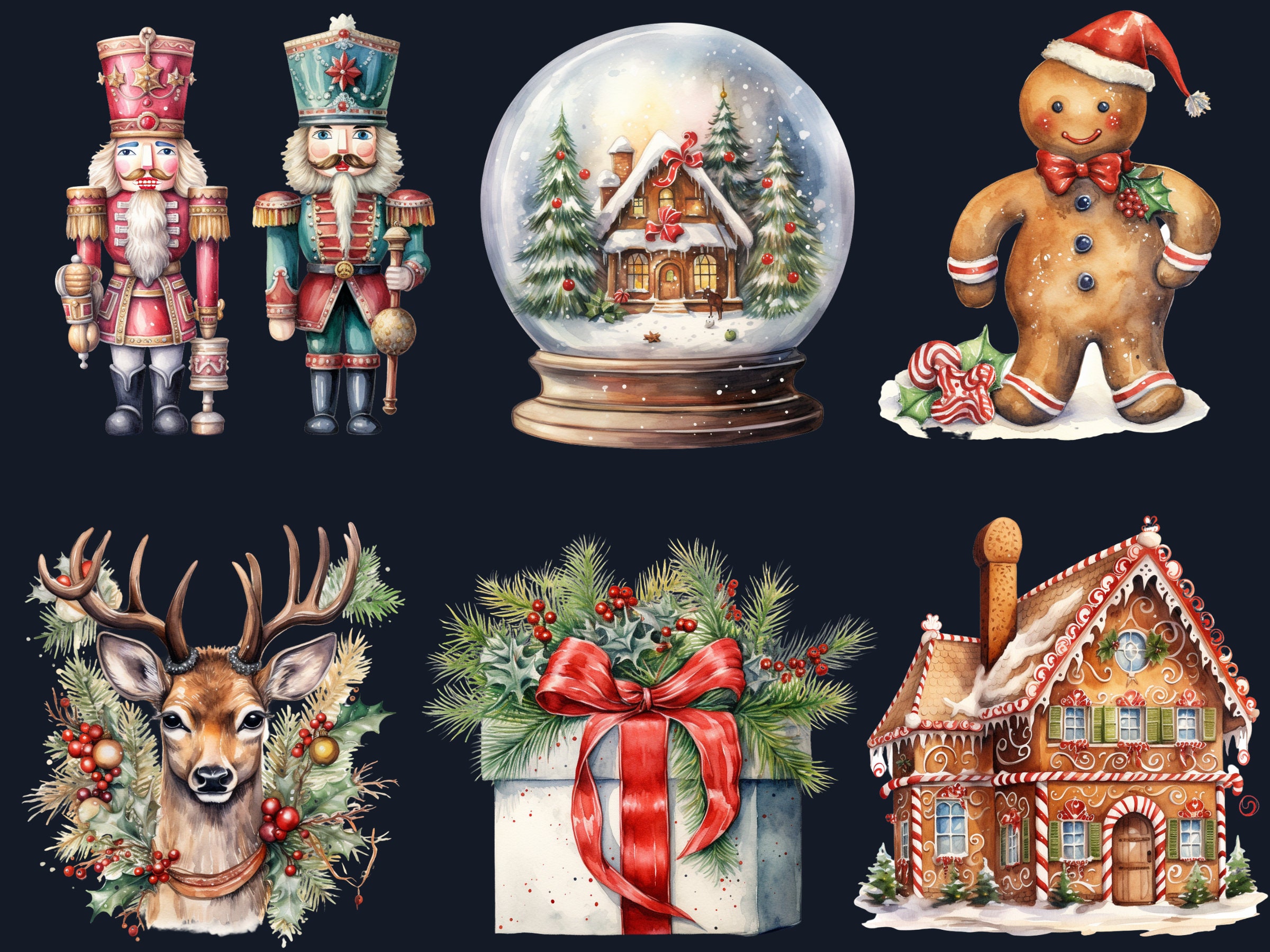 40 PNG aquarelle Noël Bundle Clipart, joyeux Noël Illustrations Clip ...