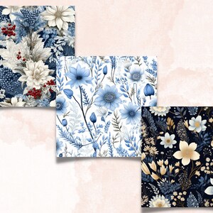 Seamless Winter Floral Digital Paper Pack, Snowy Flowers Repeating ...