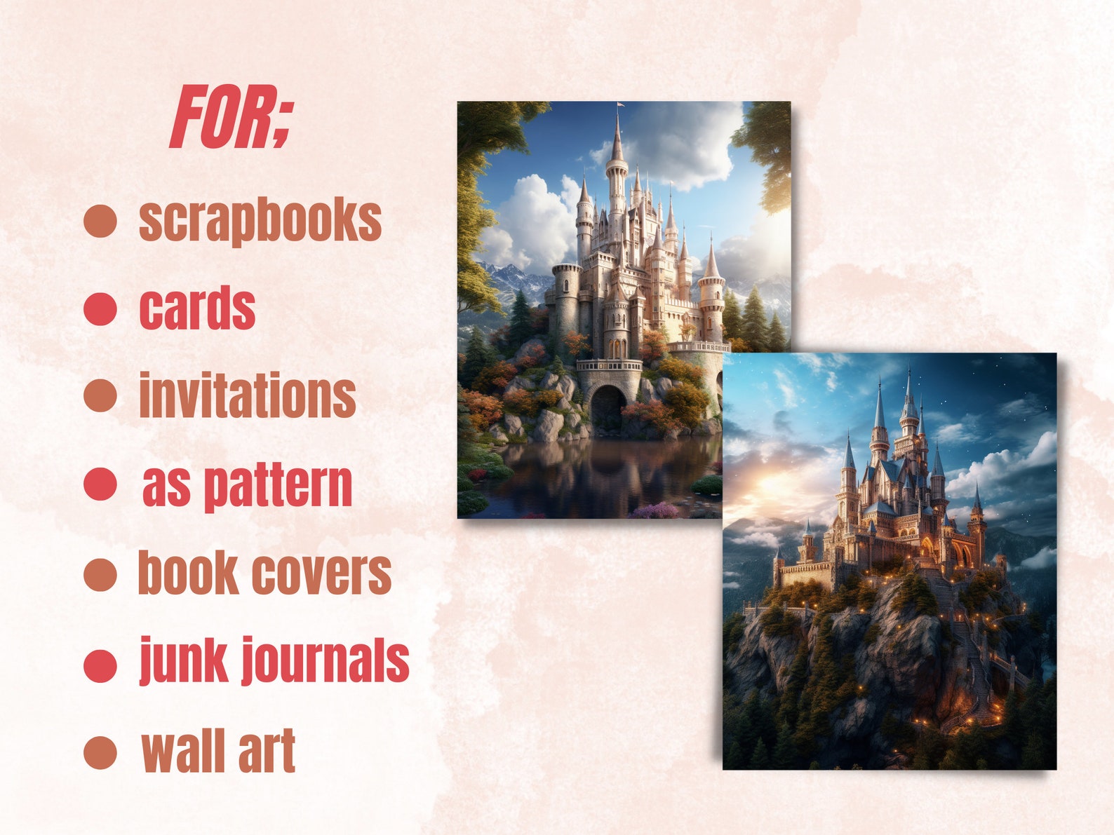 Printable Fairytale Castle Digital Paper, Princess Castle Background ...