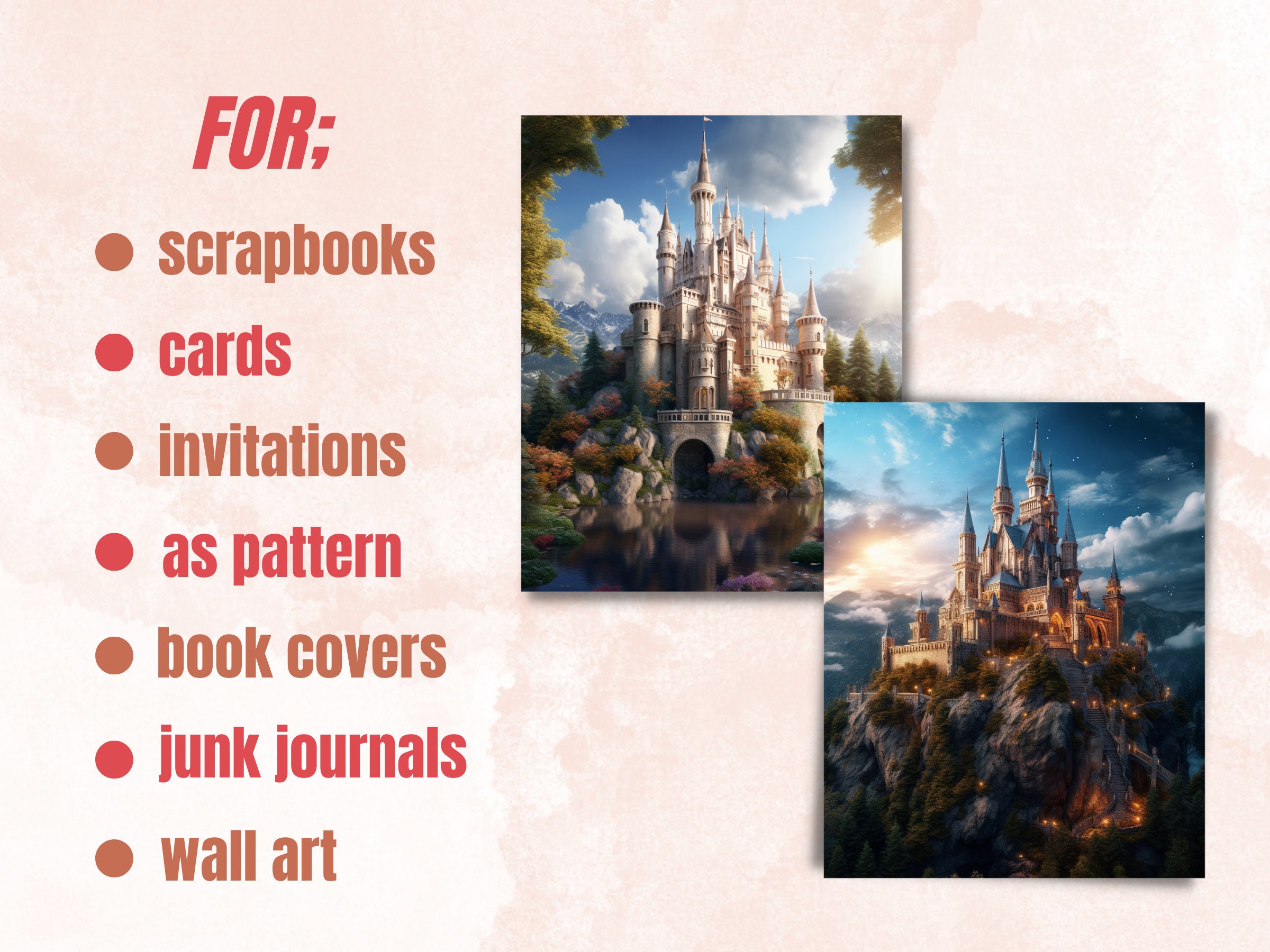 Printable Fairytale Castle Digital Paper, Princess Castle Background ...