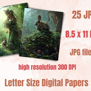 Printable Enchanted Ostara Digital Paper, Ostara Rabbit Ephemera ...