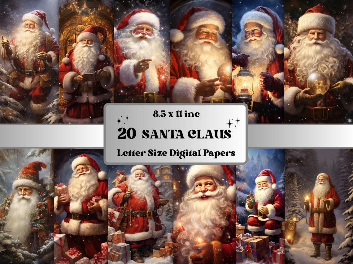 Printable Enchanted Santa Claus Digital Paper, Christmas Santa ...