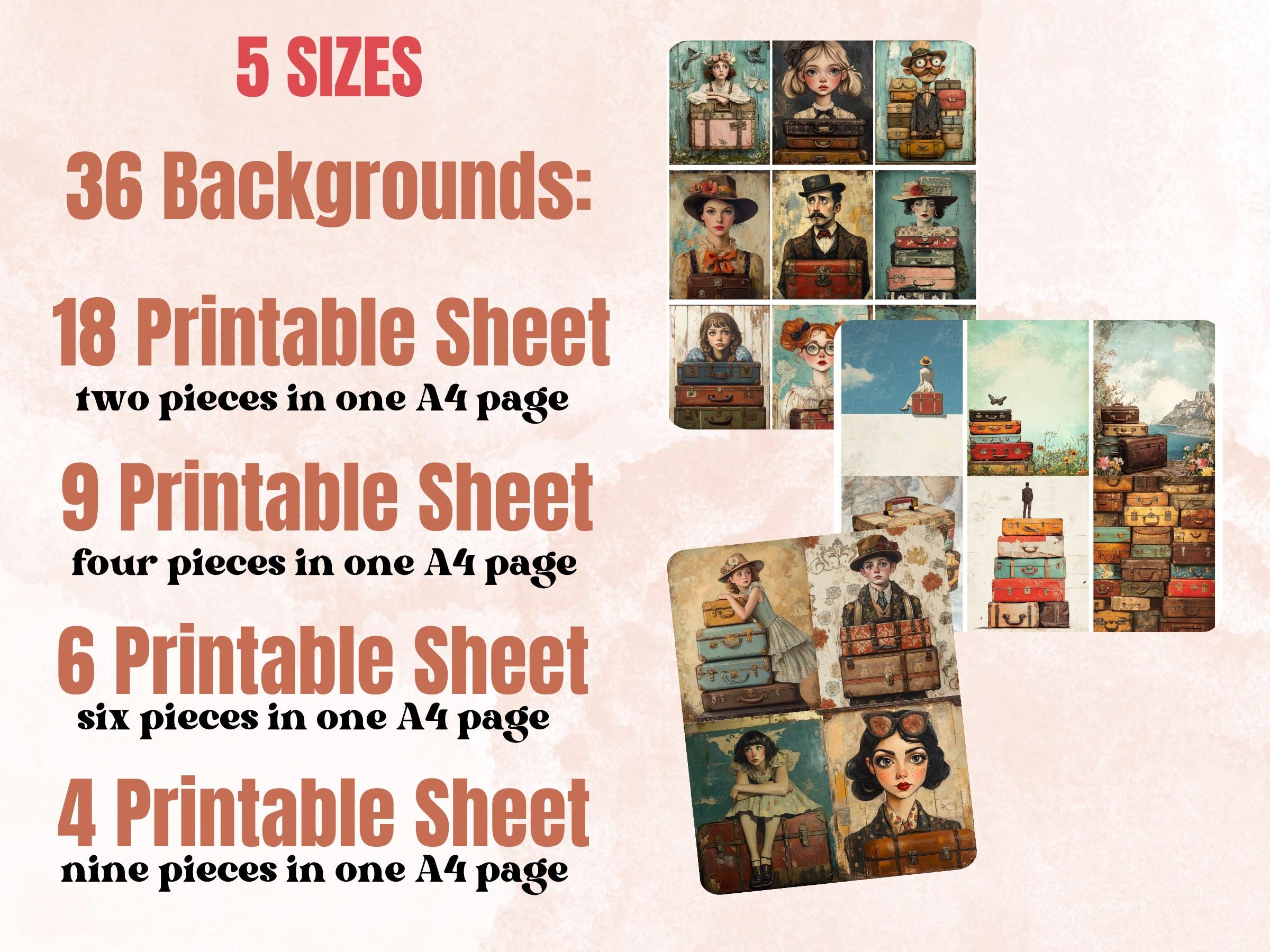 Whimsy Lost Luggage Collage Paper Kit, Surreal Suitcase Mixed Media ...