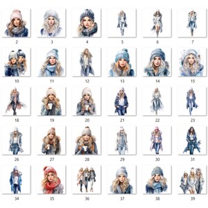 40 PNG Watercolor Winter Beauties Clipart, Cozy Winter Lady ...