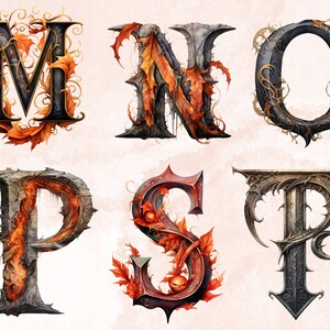 26 PNG Watercolor Halloween Alphabet Clipart, Gothic Letters ...