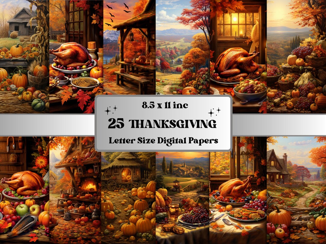 Printable Thanksgiving Scenes Digital Paper, Farm Background, Pumpkin ...