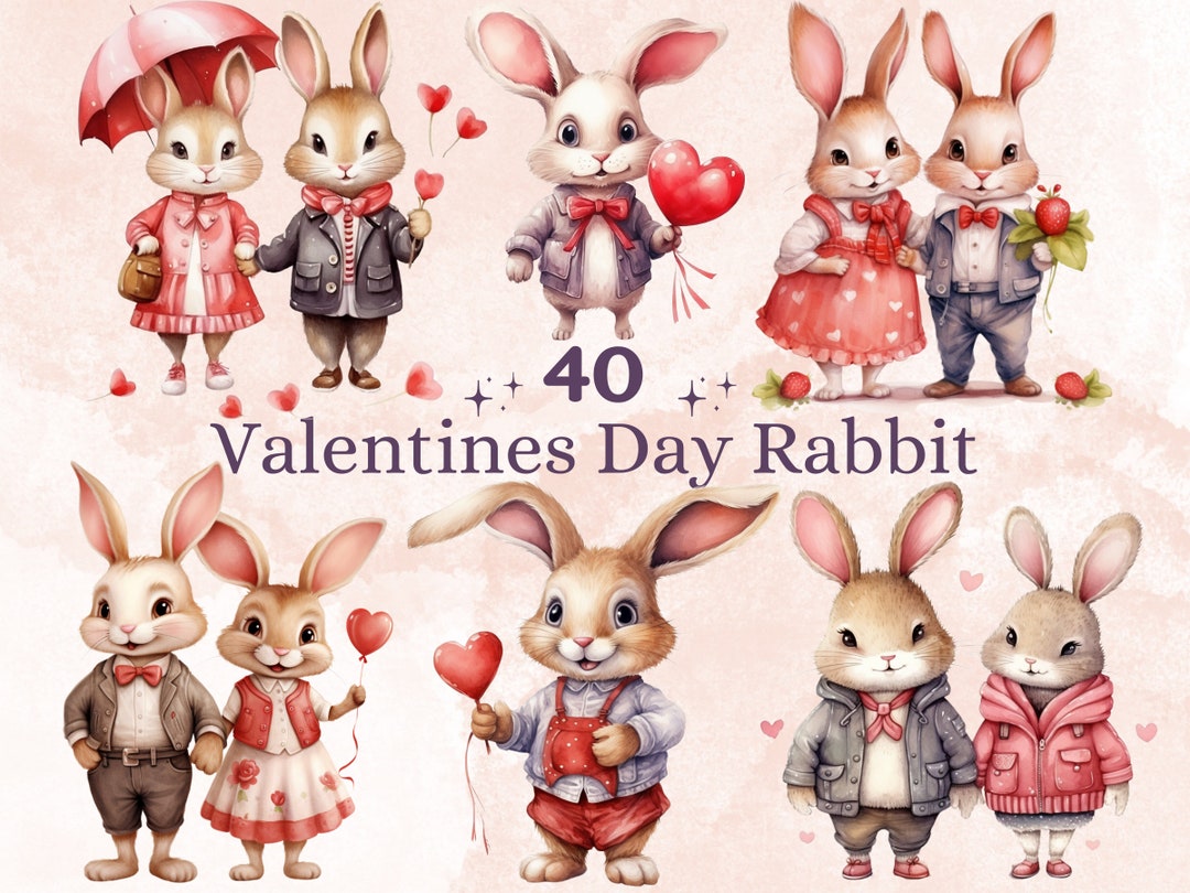 40 PNG Watercolor Valentine's Day Bunnies Clipart, Valentines Day ...