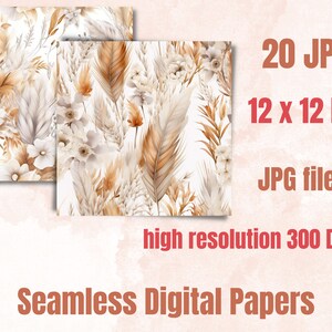 Seamless Boho Floral Digital Paper, Elegant Boho Flowers Seamless ...