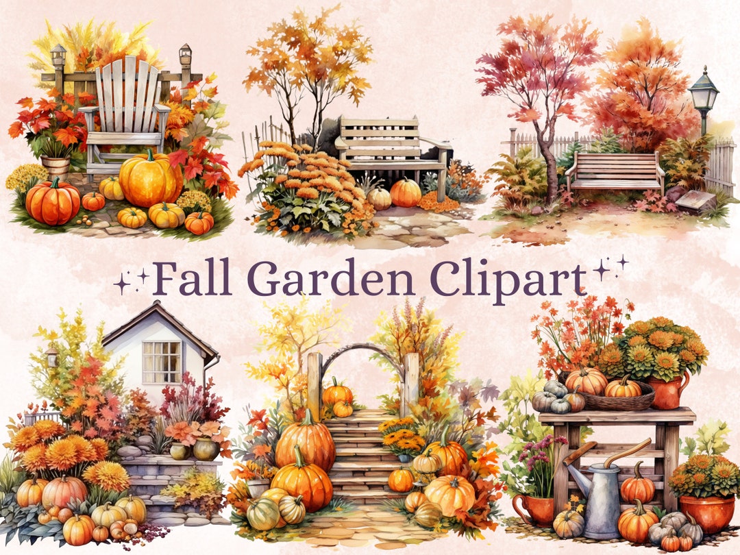 22 PNG Watercolor Fall Garden Clipart, Rustic Pumpkin Floral ...
