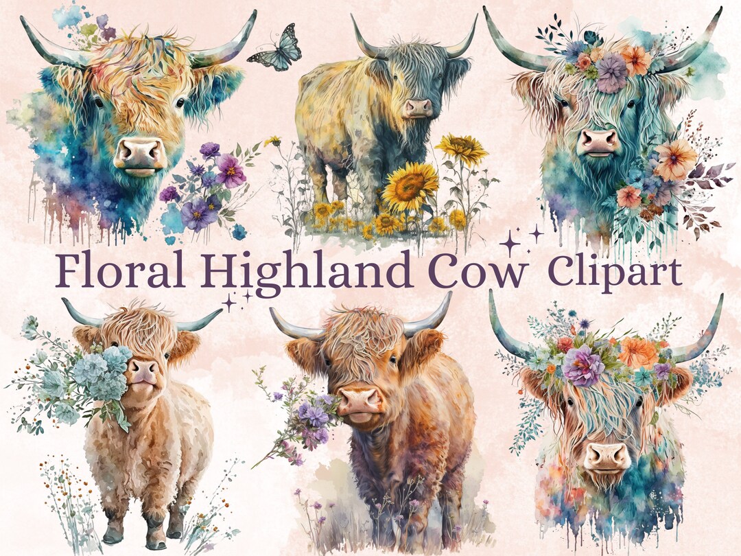 27 PNG Watercolor Floral Highland Cow Clipart, Highland With Flowers ...