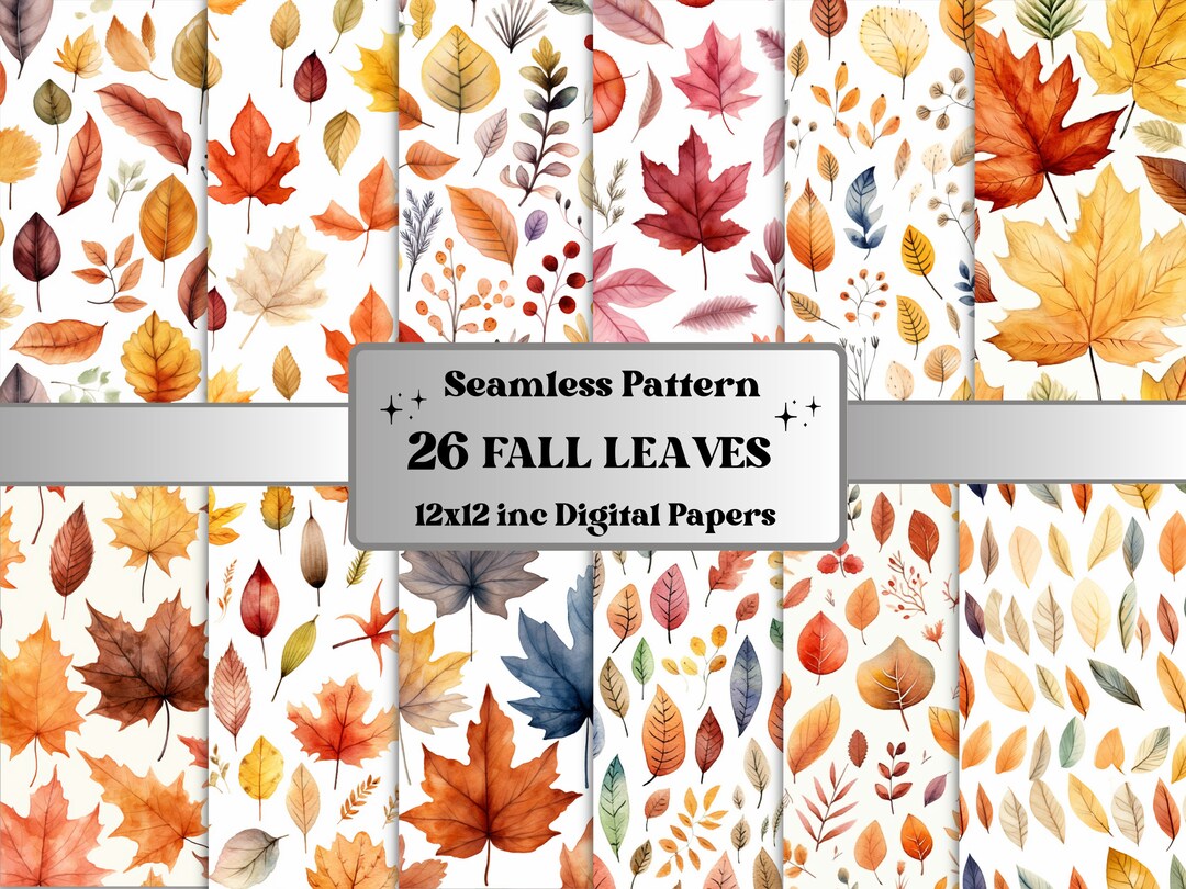 Seamless Watercolor Fall Leaves Digital Paper Pack, Autumn Leaves ...