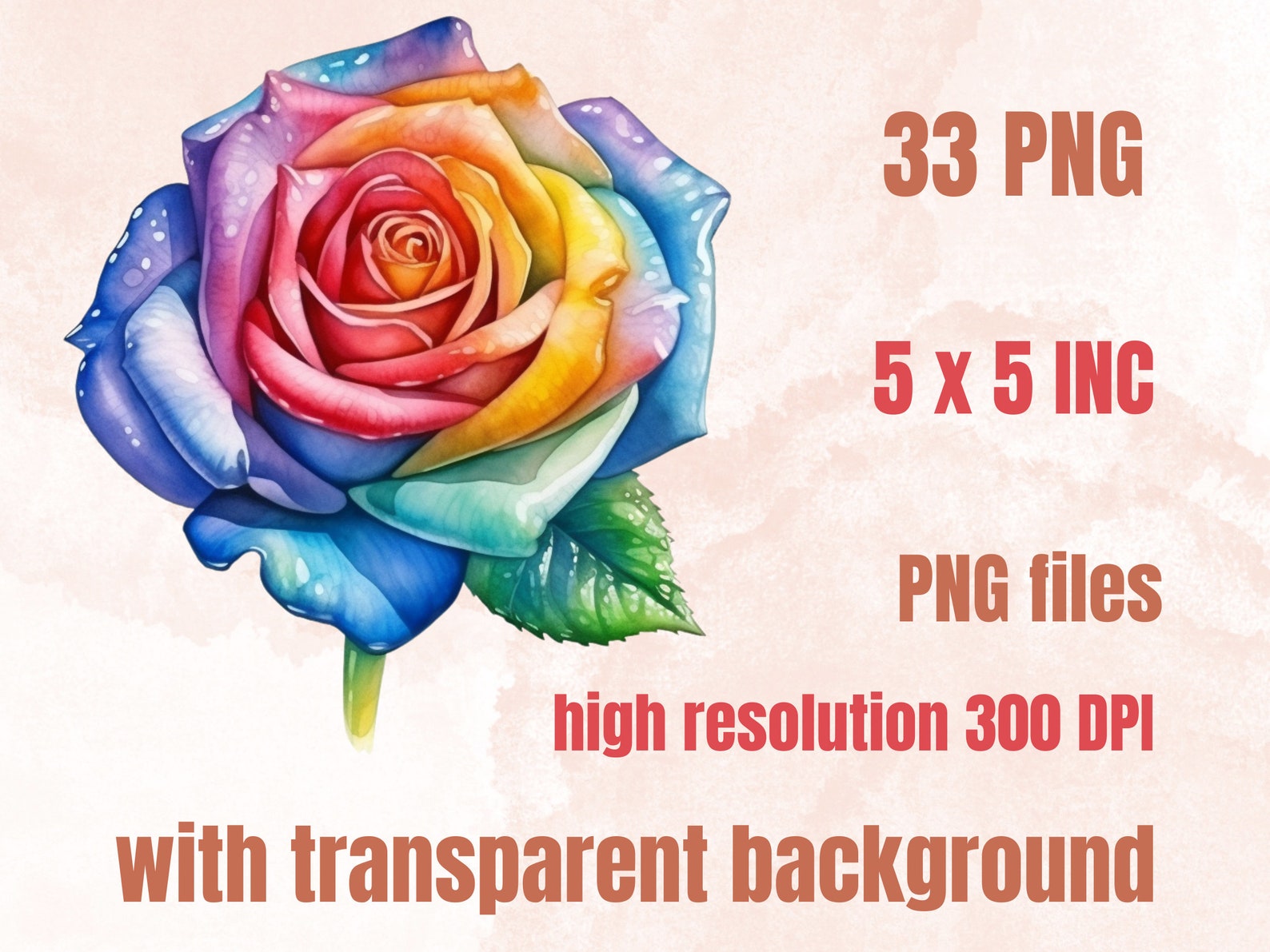 33 PNG Watercolor Rainbow Roses Clipart Bundle, Colorful Rose PNG Clip ...