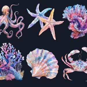 50 PNG Watercolor Pastel Under the Sea Clipart, Cute Ocean Nursery Clip ...