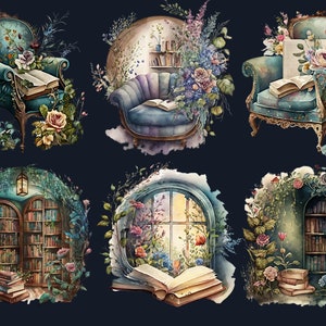 30 PNG Watercolor Bookworm Life Clipart, Booklover Clip Art Bundle ...