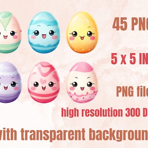 45 PNG Watercolor Kawaii Easter Clipart, Sweet Easter Egg Illustrations ...