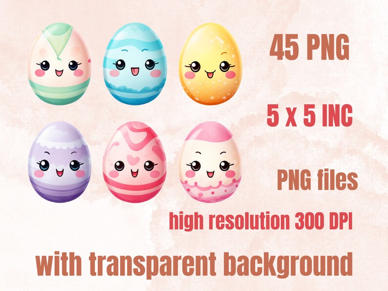 45 PNG Watercolor Kawaii Easter Clipart, Sweet Easter Egg Illustrations ...