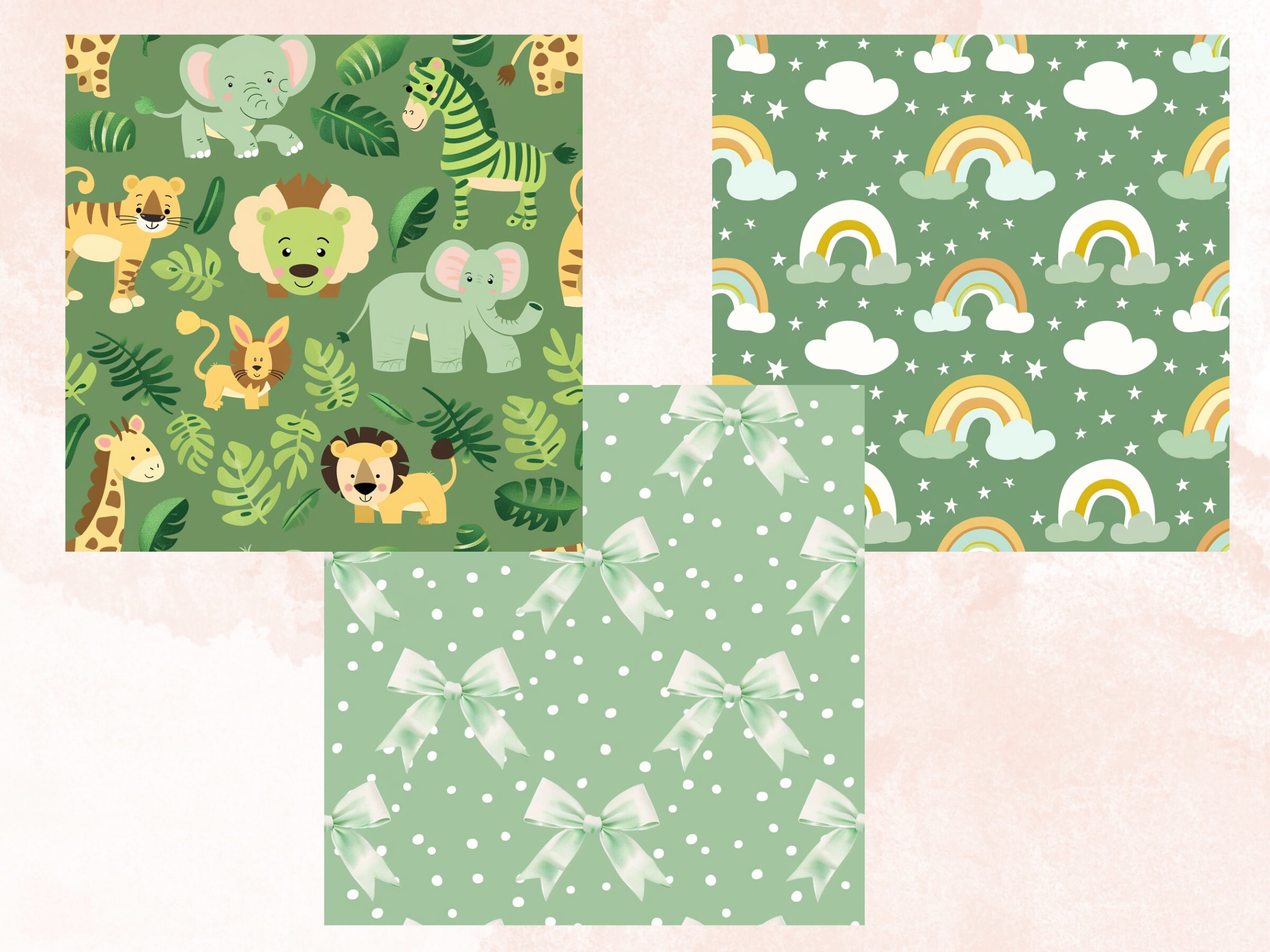 Seamless Green Baby Pattern Paper, Green Baby Nursery Ephemera ...