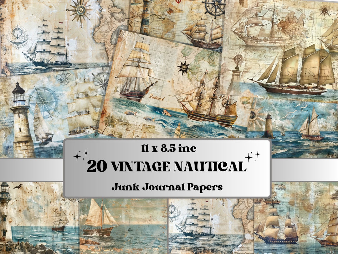 Nautical Junk Journal Paper, Vintage Nautical Ephemera Kit, Sea Marine ...