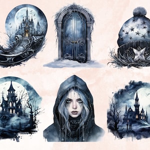 65 PNG Watercolor Gothic Winter Clipart, Creepy Winter Illustrations ...