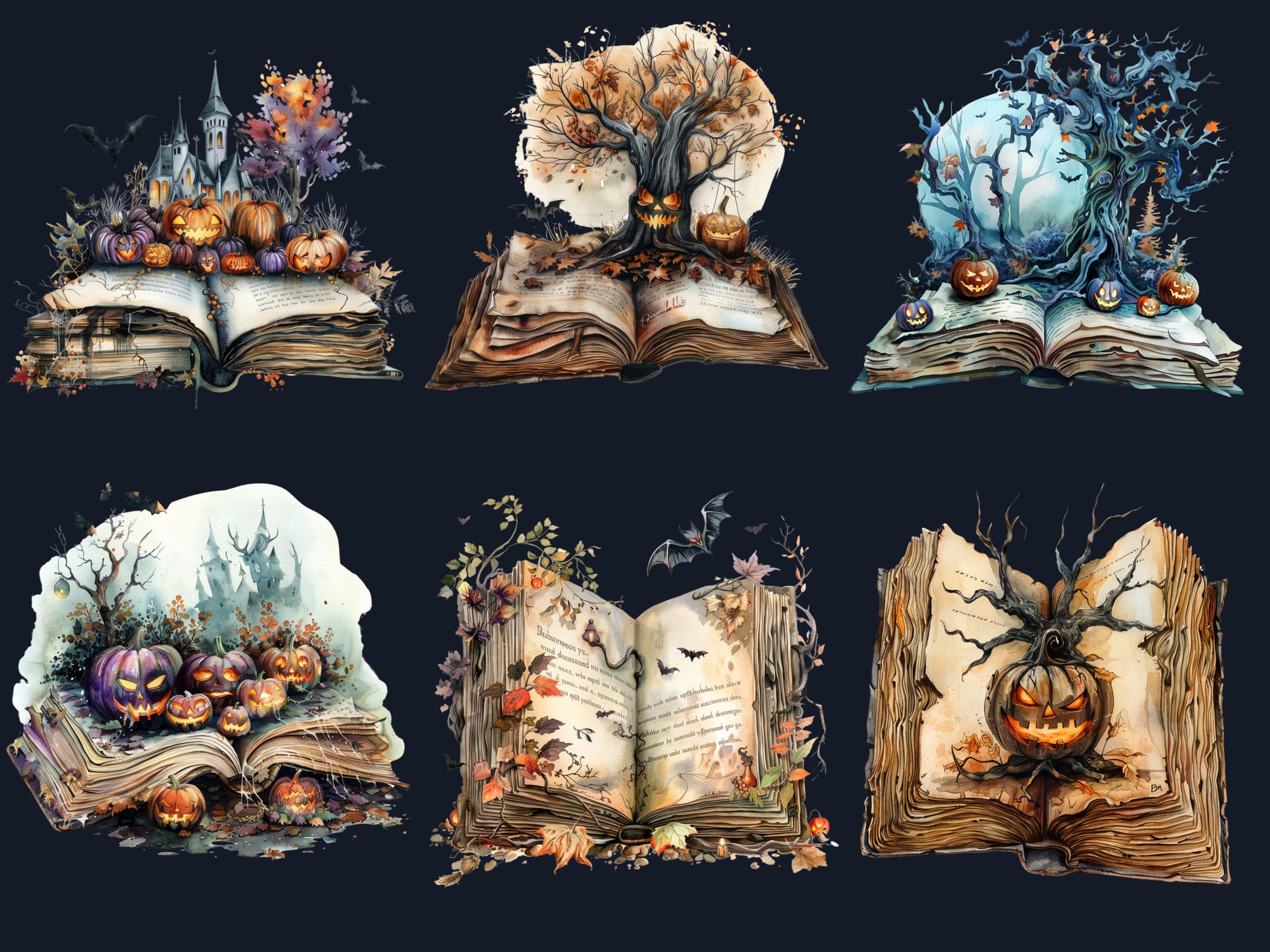 25 PNG Watercolor Fantasy Halloween Books Clipart, Open Book Clip Art ...