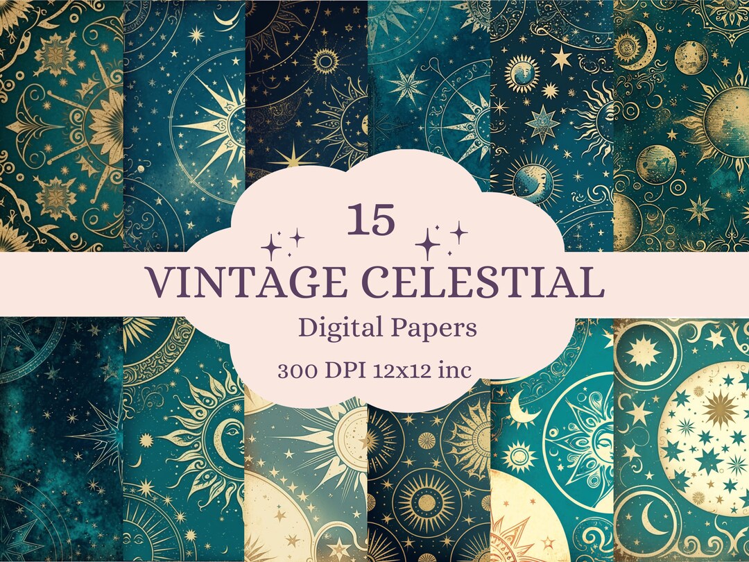 Vintage Celestial Digital Paper Watercolor Textures Printable - Etsy